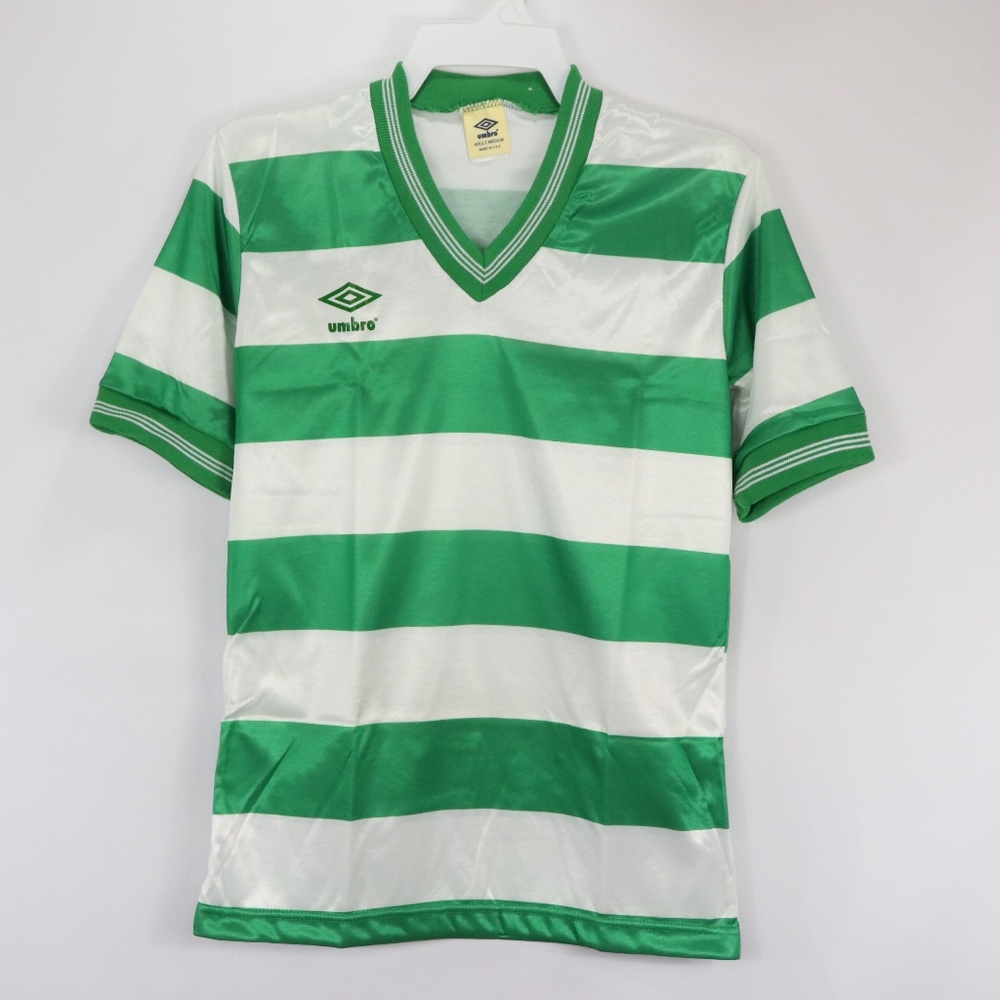 90s New Umbro Mens Hooped Soccer Jersey Celtic - Gem